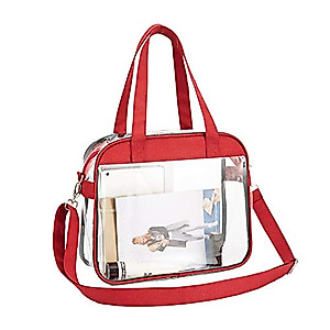 Greenpine Clear Tote Bag Stadium Approved, Clear Purse for Gym, Work, Travel or Concert, Red, 12.5" x 10" x 4.5"