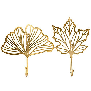Cabilock 2pcs Gold Leaf Hooks Entryway Door Hooks Ginkgo Leaf Maple Leaf Hanging Hooks Decorative Wall Hook Hanger for Clothes Coat Hat Scarf