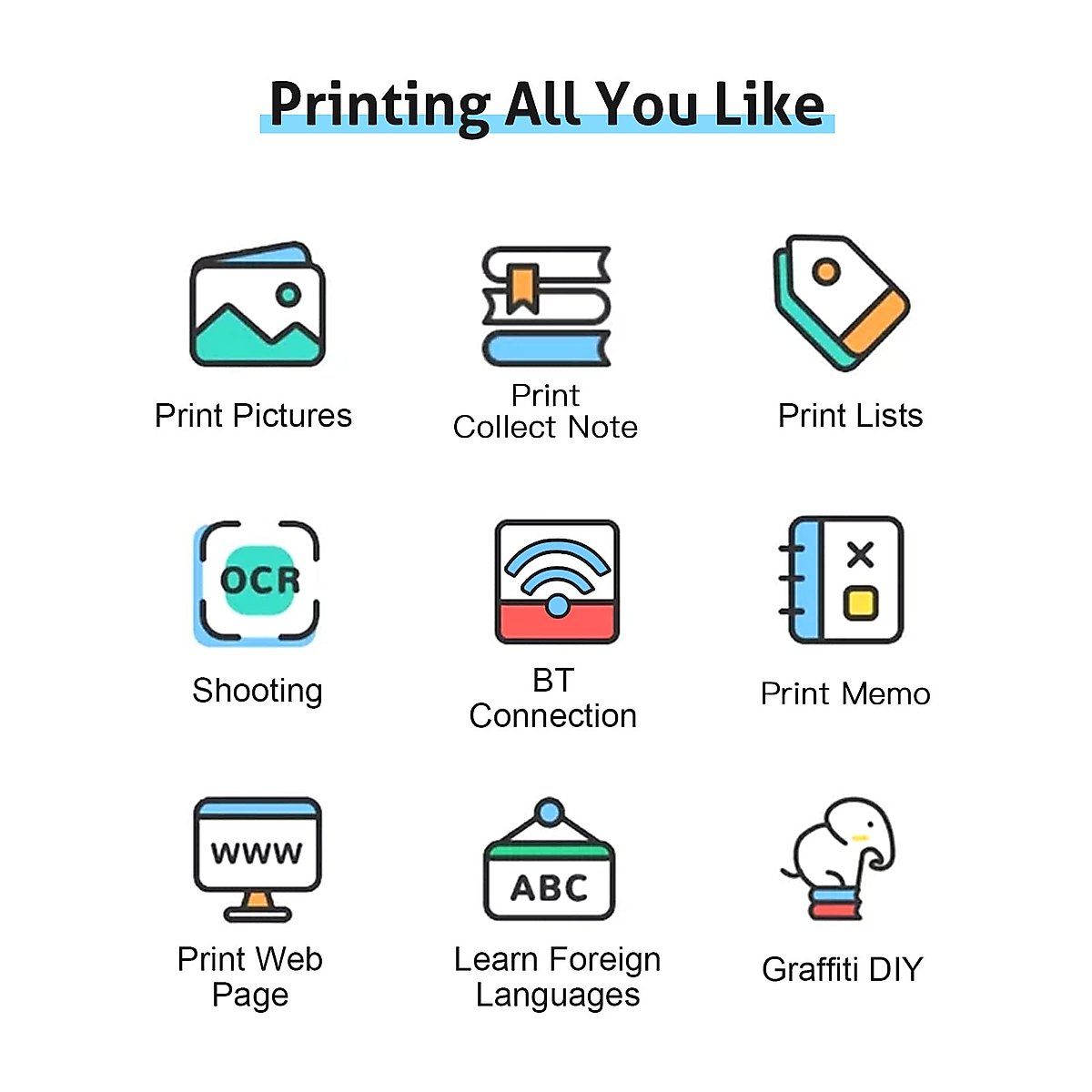 MIGYKO All-in-one Photo Printer Multifunction Portable Printer Wireless Instant Mini Printer Support BT Connection for Smartphone with 11 Paper Rolls 57mm Compatible with iOS Android