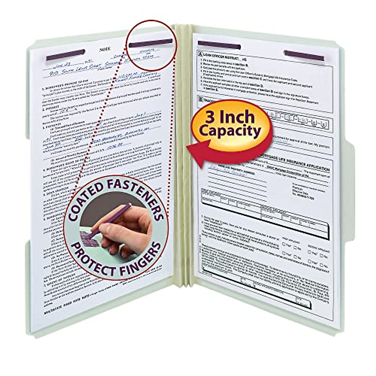 Smead® Pressboard Fastener Folders With SafeSHIELD® Fasteners, 3" Expansion, Legal Size, 100% Recycled, Gray/Green, Box