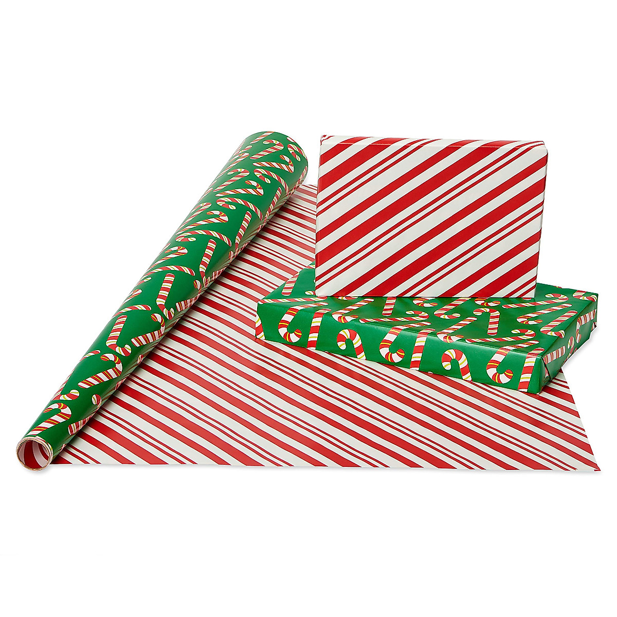 American Greetings Reversible Christmas Extra-Wide Wrapping Paper Bundle, Santa, Snowmen and Candy Canes (3 Rolls, 120 sq. ft.)