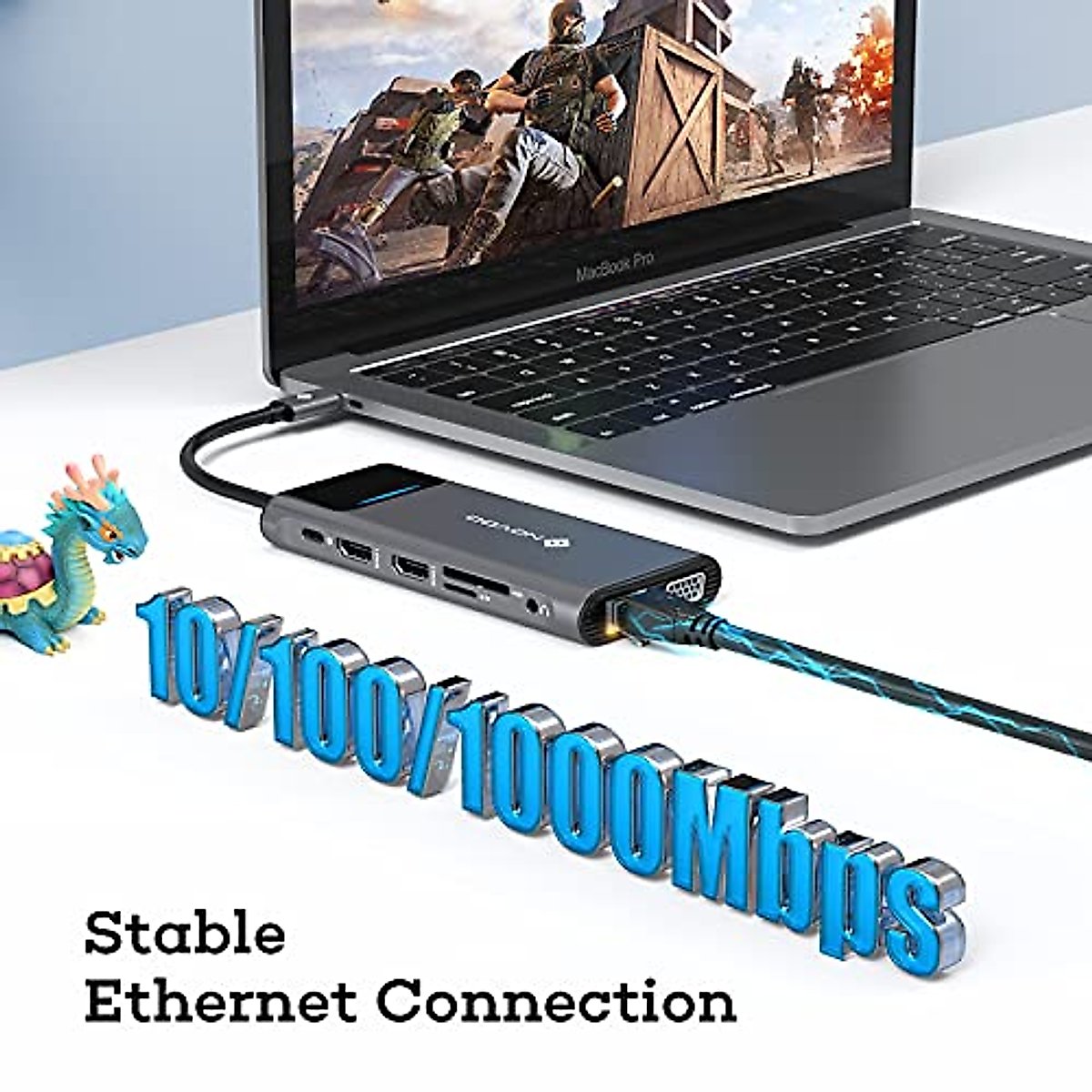 USB C Docking Station Dual Monitor for Dell/HP/Lenovo/Surface Laptop, Triple Display USB C Hub Multiple Adapter, USB C Dongle with 2 HDMI 4K+VGA+4 USB Port+100W PD Charger+Ethernet+SD/TF+Audio NOVOO