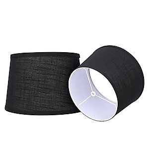 ALUCSET Double Medium Black Lamp Shades Set of 2, Drum Fabric Lampshades for Table Lamp and Floor Light, 10x12x8 inch, Natural Linen Hand Crafted, Spider (Black, 2 pcs pack)