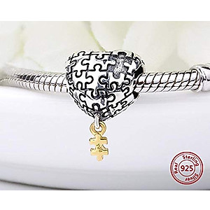 Bolenvi Missing Puzzle Piece Heart Valentines Day 925 Sterling Silver Charm Bead Pendant for Pandora & Similar Charm Bracelets or Necklaces