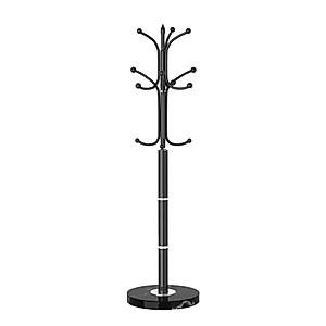 Snaikor Metal Coat Rack Freestanding, Sturdy Coat Rack Stand with Natural Marble Base, Coat Racks Tree Hats Hanger Holder Stand for Entryway, Hallway(12 Hooks)