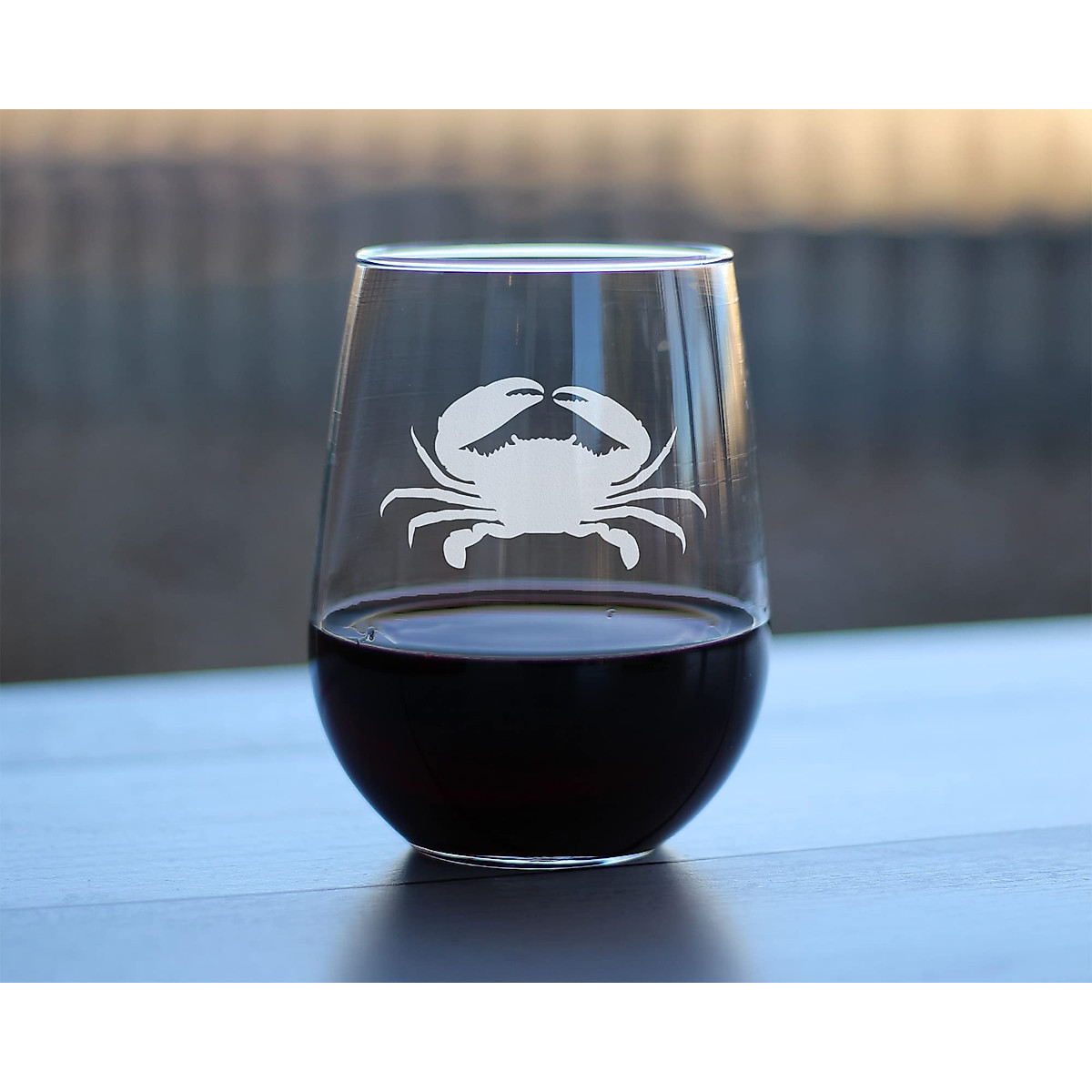 Crab Stemless Wine Glass - Beach Themed Decor and Gifts for Ocean Lovers - Engraved Silhouette - Large 17 Oz Glasses