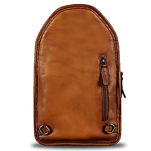 IVTG Genuine Leather Sling Bag for Men Vintage Crossbody Hiking Shoulder Bag Backpack Retro Cowhide Handmade Casual Daypack Purse Fanny Bag (Brown)