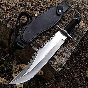HOLYEDGE 13" Fixed Blade Knife with Half Serrated Edge and Compass Handle - Best Camping,Hunting,Fishing,Hiking Tactical Survival Knife