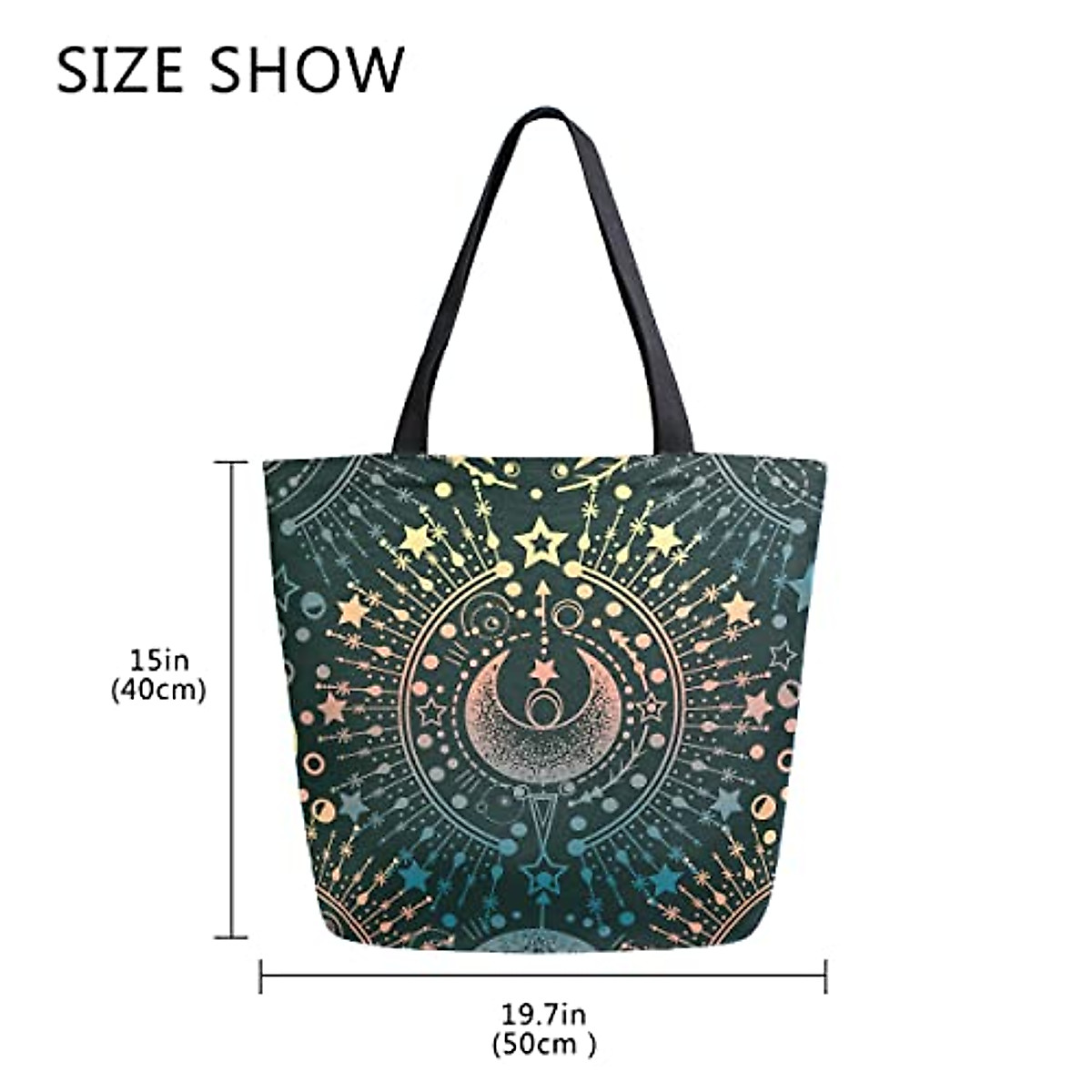 ALAZA Moon & Star Alchemy Magical Large Canvas Tote Bag Shopping Shoulder Handbag with Small Zippered Pocket