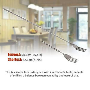 Adjustable Telescopic Fork,Stainless Steel Dinner Fork,BBQ Extendable Dinner Fruit Dessert Long Handle Fork,for Eating, Barbecue, Dinner, Dessert, Sausage, Vegetable(8.7~25.4in)