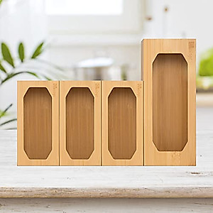 Food Storage Bag Holders, guiogc Bamboo Ziplock Bag Organizer for Drawer, Baggie Organizer Compatible with Gallon, Quart, Sandwich, Snack and Variety Size Food Bags 4 Piece Set