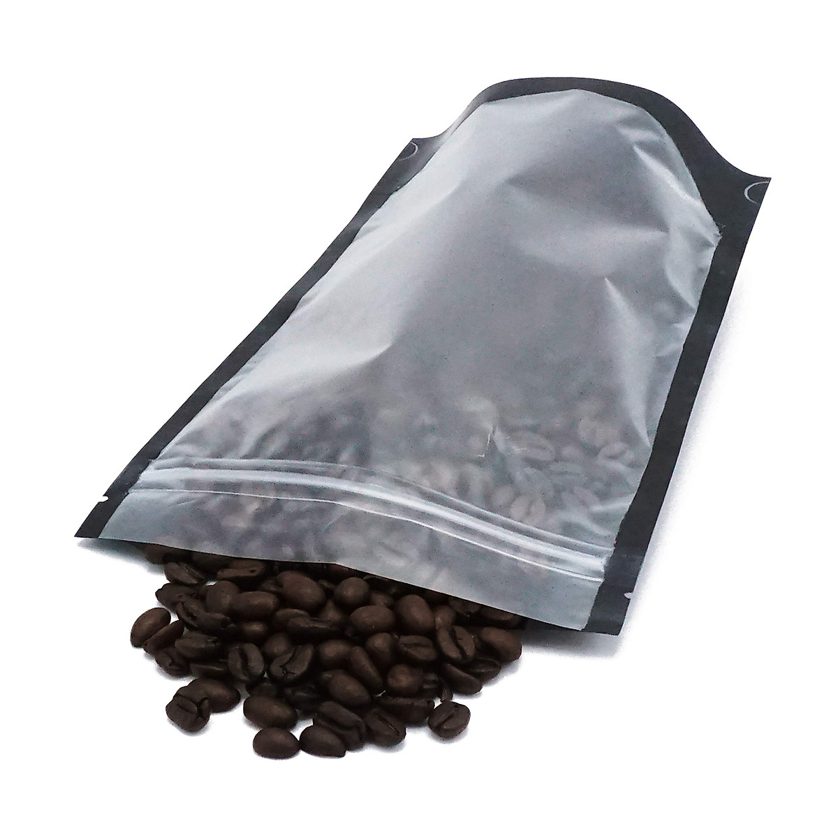 QQ Studio 50 Food Safe Coffee Pouches with Zipper Seal Stand Up Bottom Gusset and One Way Degassing Valve for Coffee Packaging (Semi-Clear & Black)