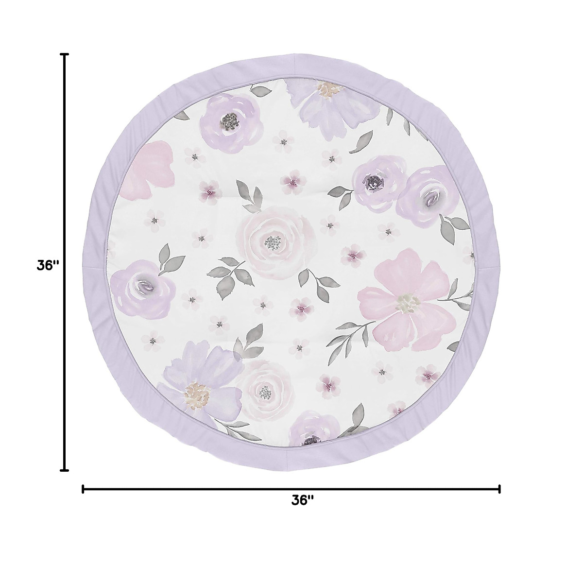 Sweet Jojo Designs Lavender Purple, Pink, Grey and White Shabby Chic Playmat Tummy Time Baby and Infant Play Mat for Watercolor Floral Collection - Rose Flower