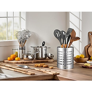 KSENDALO Kitchen Stainless Steel Utensil Holder, 18/10(304) Heavy Thick Utility Sturdy Silverware Drying Holder for Kitchen Home and Office, 7.3 Oz, Diameter 4.33"(M)