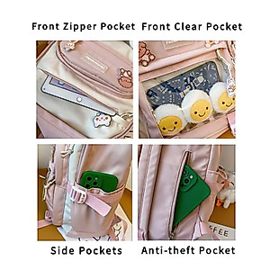 Kawaii Aesthetic Cute Back to School Backpack with Lovely Accessories and Pendant for Girls and Boys in 4 Colors (Yellow)