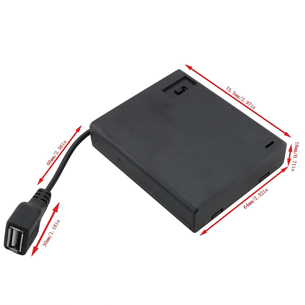 MTQY AA Battery Holder 2PCS 4 AA 6V Multi-Function Battery Storage Case Box with Cover,On/Off Switch and USB Cable