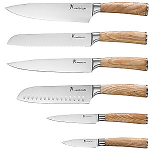 kangdelun Natura Series 6 PCS Chef Knife Set with Gift Box, Ultra Sharp Kitchen Knives with Natural Wooden Handles