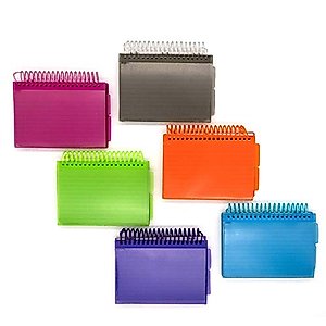 Emraw 50 Count View Poly Spiral Bound Ruled White Index Card 3”x5” - 2 Tab Divided - For School, Office & Home. Assorted Colors (Pack of 6)