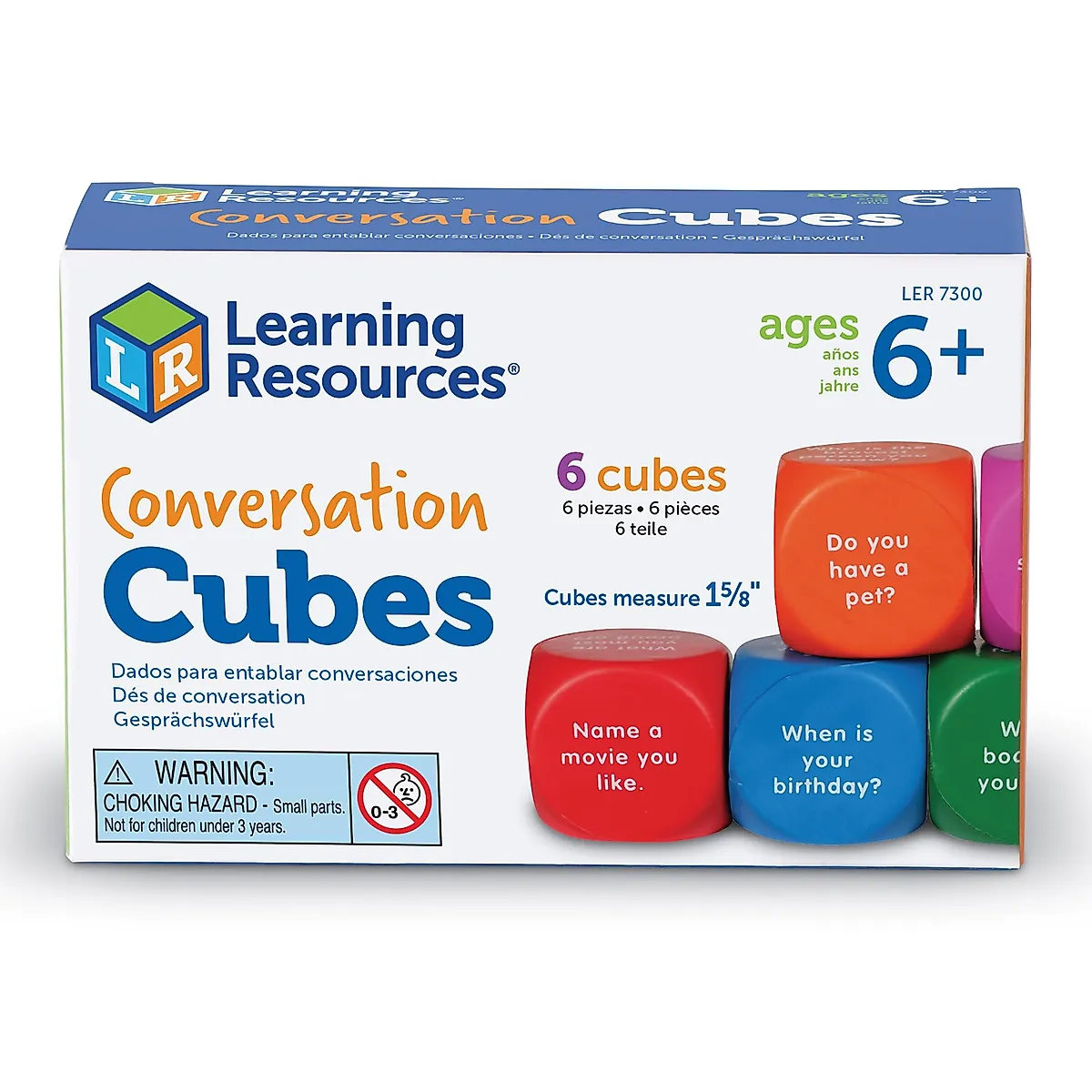 Learning Resources Conversation Cubes - 6 Pieces, Ages 6+ Foam Cubes for Social Emotional Learning, School Counselor Supplies, Speech Therapy Toys, Ice Breaker Cubes
