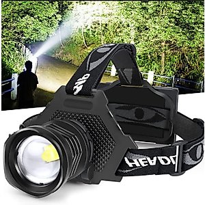 Bud K LED Headlamp USB Rechargeable, Head Lamp XHP70 Super Bright 90000 High Lumen with 5 Modes, Batteries Included, Zoomable, Waterproof Headlight for Camping Hunting Running Fishing Biking