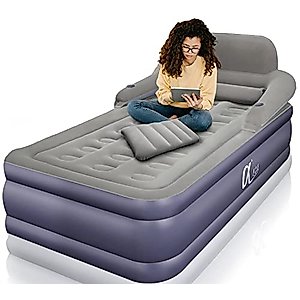 A-ER-FA Twin XL Size Air Mattress with Headboard , 3 Mins Quick Inflation/Deflation Inflatable Airbed , 20 Inches High Blow Up Bed with Comfortable Flocked Top for Home Guest Travel Camping (Twin XL)