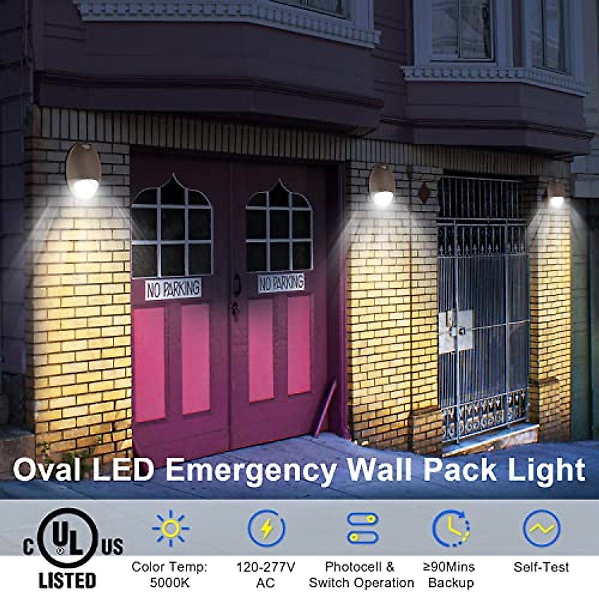 LED Emergency Wall Pack Light with Battery Backup and Photocell,Self Test Diagnostics Commercial Outdoor Aluminum Wall Pack Emergency Light, 12W 120-277V AC, IP65 Waterproof UL Listed(6-Pack)