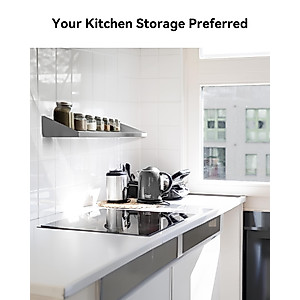 ZeroPone Stainless Steel Wall Shelf 8.6 x 24 Inches 56 lbs Load Heavy, Heavy-Duty Wall-Mounted Floating Shelf with Backsplash, Equipped with Silicone Mat. for Restaurant, Home, Kitchen, Hotel