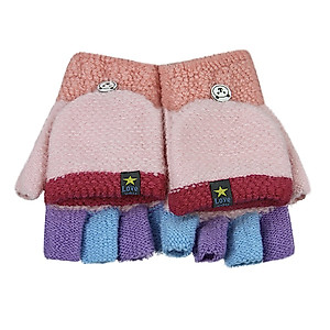 Convertible Flip Top Gloves,Winter Warm Knitted Fingerless Gloves with Mitten Cover for Toddler Kids Girls Boys 2-8 Yrs