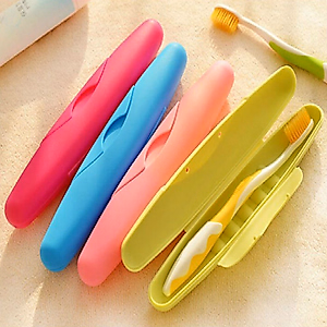 AKOAK Creative Toothbrush Holder Bathroom Accessories Toothbrush Case Holder Camping Portable Cover Travel Hiking Box for Daily and Travel Use (Blue + Green + Pink + Rose Red)