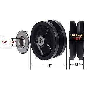 SYRATION 4"x1-1/2" Cast Iron V Groove Caster Wheel with Straight Roller Bearing Capacity up to 600 lbs (1 Black Wheel)