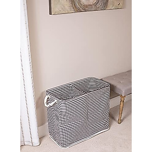 BIRDROCK HOME 112L Collapsible Double Laundry Hamper Basket - Grey & White Stripes Sorter Bin - Compact Dirty Clothes Organizer Bag - Divided Section