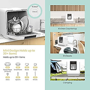 COMFEE' Countertop Dishwasher, Portable Dishwasher with 6L Built-in Water Tank, 7 Programs, UV Hygiene& Auto Door Open, for Apartments, Dorms& RVs & Cascade Platinum Dishwasher Pods, Lemon, 62 Count