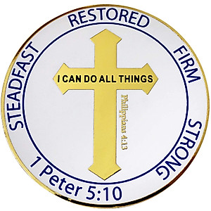 Collectible Christian Coin, for Men and Boys “I Can Do All Things” Philippians 4:13, Overcomers, Steadfast, Restored, Firm, Strong Sentiment. 2" Gold Plated Challenge Coin. Overcoming The World