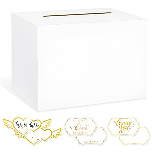 LIKAJON 1 Pack White Card Box for Party, Gift Cards Receiving Box Wedding Card Box Money Box for Birthday, Bridal or Baby Showers, Retirement, Anniversary, Graduation, Raffle Ticket Box