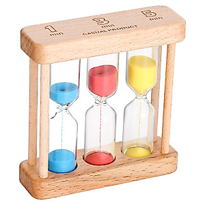 Tea 1-3-5 Minute Sand Timer Hourglass, Small Wooden Frame Blue Sand Clock, Red Colorful Sand Watch, Yellow Reloj De Arena, Unique Hour Glass Sandglass for Kids, Classroom, Home, Desk Decoration