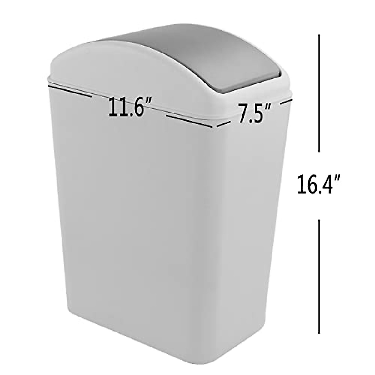 Afromy 4.2 Gallon Swing Lid Trash Can, Plastic Waste Bin Garbage with Lid, Grey