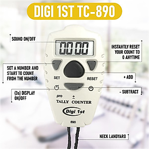 Digi 1st TC-890 Digital Tally Counter, Electronic Up Down Clicker Counter, Add/Subtract People Counter, Handheld Pitch Counter for Golf, Lap & Knitting (1-Pack)