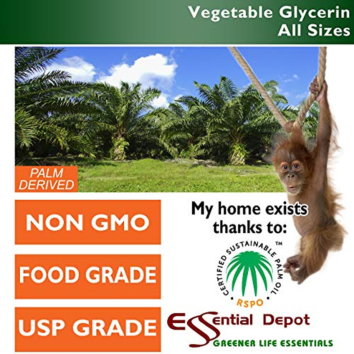Glycerin Vegetable - 1 Gallon (10.75 lbs or 172oz net wt) - Non GMO - RSPO - Sustainable Palm Based - USP - Kosher - Pure - Pharmaceutical Grade - Safety Sealed HDPE Container with resealable Cap