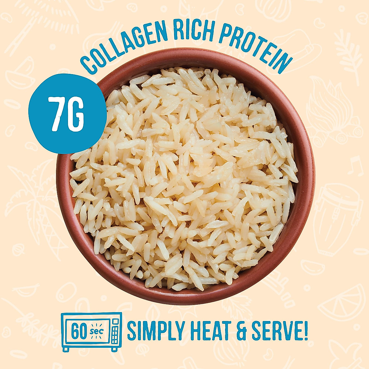 A Dozen Cousins Rice Cooked in Bone Broth Microwaveable Rice Packets | 7g Protein | Contains Collagen (Sea Salt, 8 Pack)