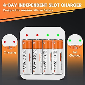 Fitinoch 10 Pack Rechargeable 1.5V AA Size Lithium Batteries for Blink Camera, Long-Lasting Double A Battery 2600mWh with 2H Fast Charger (4-Bay Independent Slot)