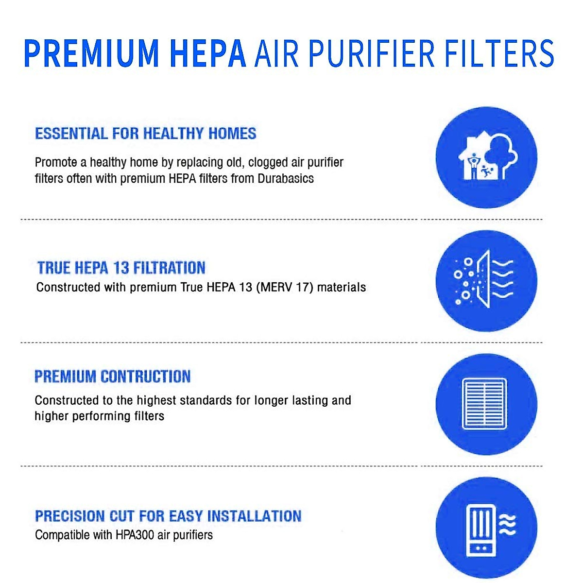 HPA300 Compatible HEPA Filter Set | 3 HEPA Filters & 1 Pre-Cut Activated Carbon Pre Filters