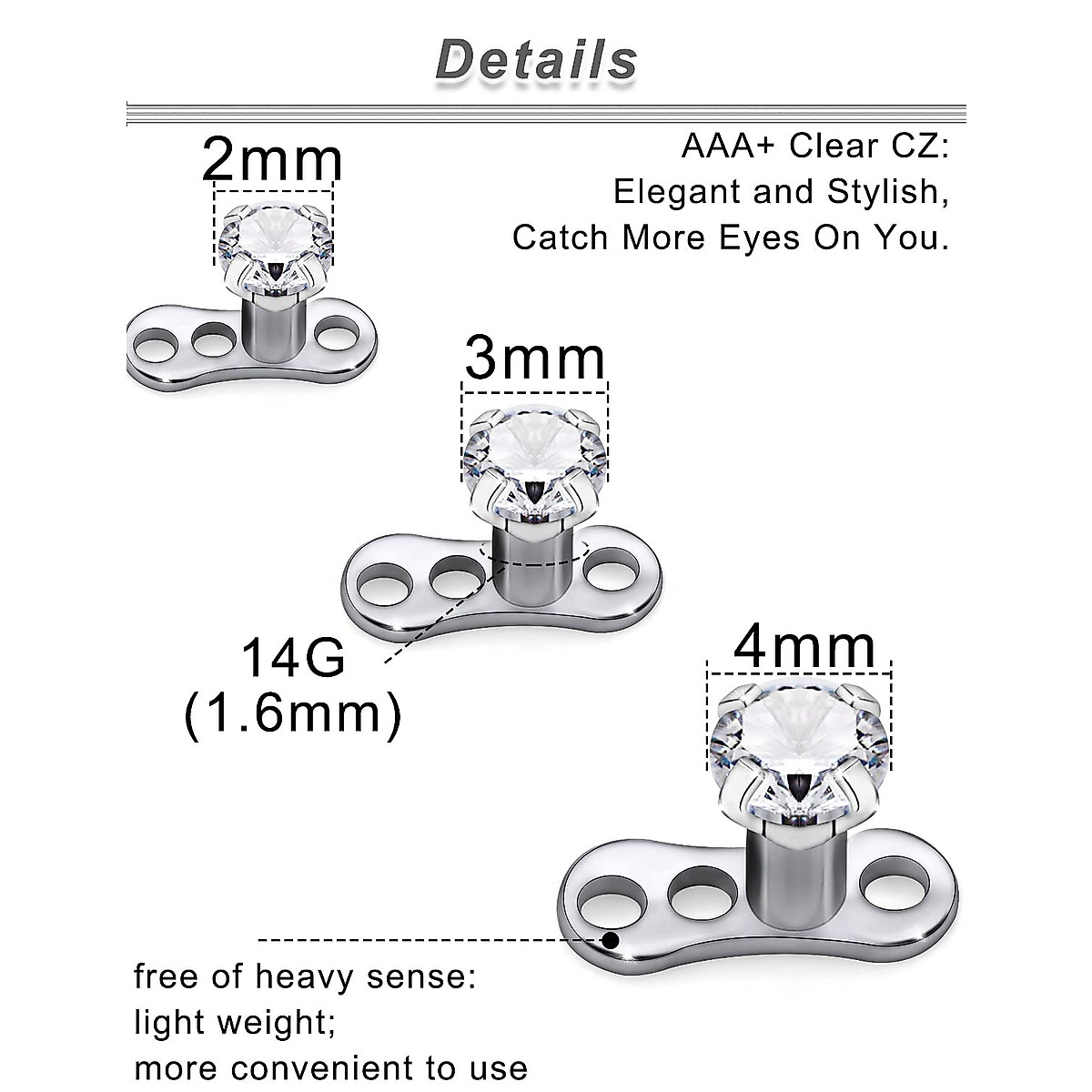 Ocptiy 14G G23 Titanium Dermal Piercing Jewelry Opal Dermal Top Dermal Piercing Base Kit Dermal Anchor Internally Threaded Stainless Surgical Steel Diamond Dermal Stud Piercing Ball Jewelry Women Men