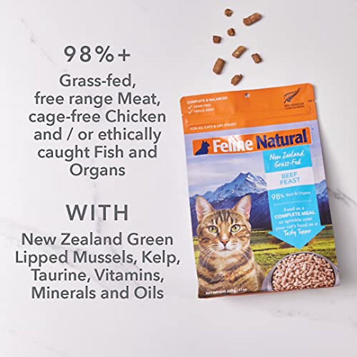 Feline Natural Grain-Free Freeze Dried Cat Food, Chicken & Lamb 11oz
