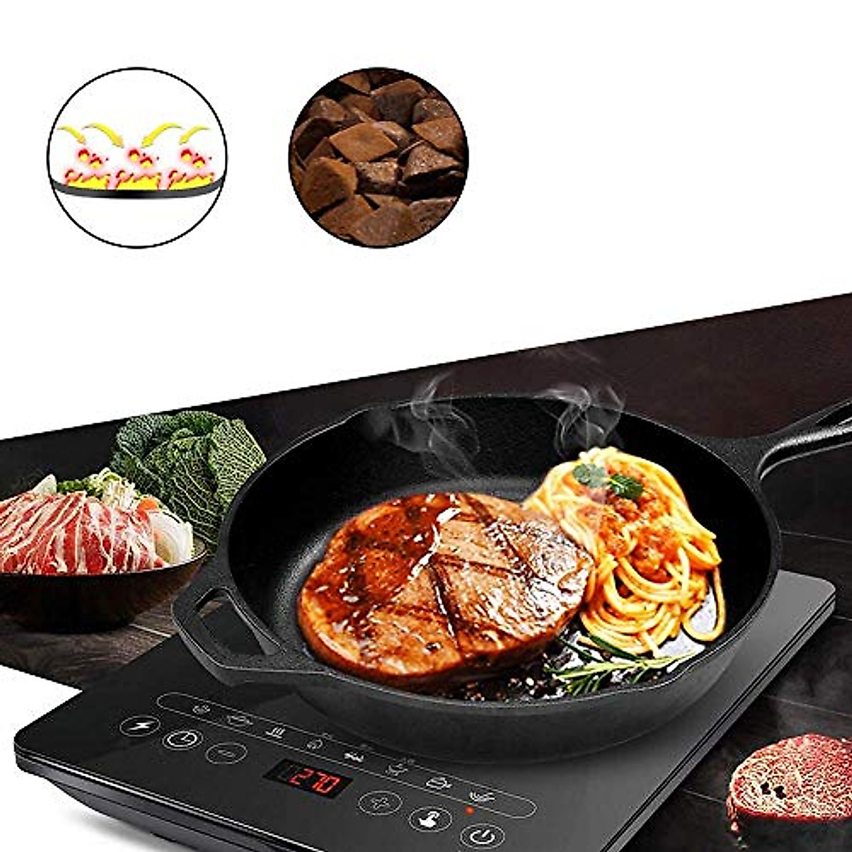 WBDHEHHD Deep Stir Fry Pan,Frying Pan Non-Stick Cast Iron Pan Uncoated Steak Frying Induction Cooker Universal Without Lid