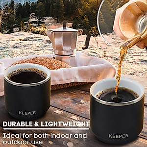 KEEPEE 4 oz Stackable Cup, Vacuum Insulated Espresso Coffee Cup with Ceramic Coating, Stainless Steel, 2 Pack, Matte Black