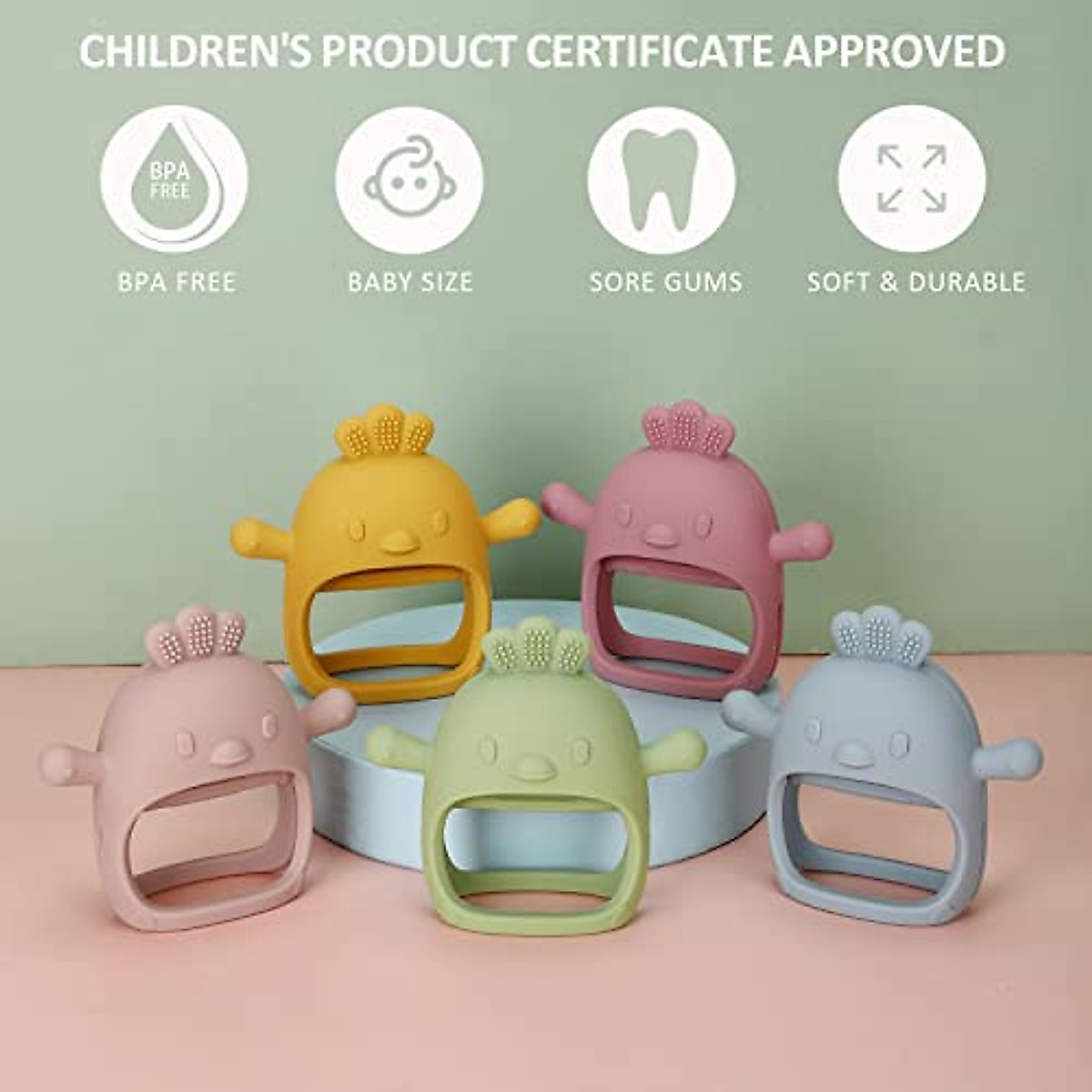 Socub Silicone Baby Teether Toy for Infants 3+ Months, BPA Free Anti-Drop Silicone Mitten Teething Toy for Soothing Sore Gums, Baby Chew Toys for Sucking Needs, Olive