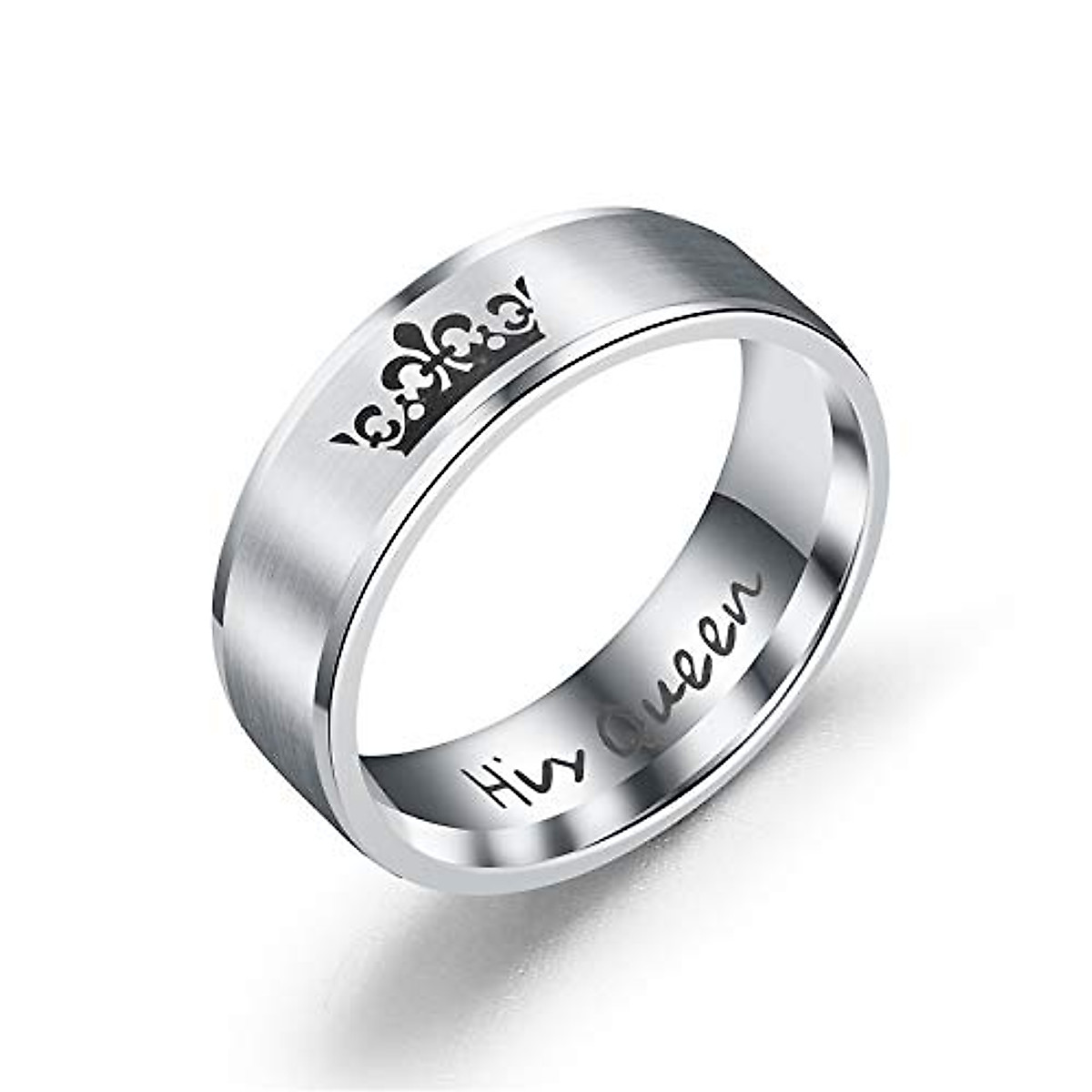 AluoWang King Queen Rings for Couples Set Promise Rings for Him and Her Customizable Matching Wedding Rings for Couples Engagement Rings Black Blue Valentine's Jewelry Gift (Silver Prince Princess)