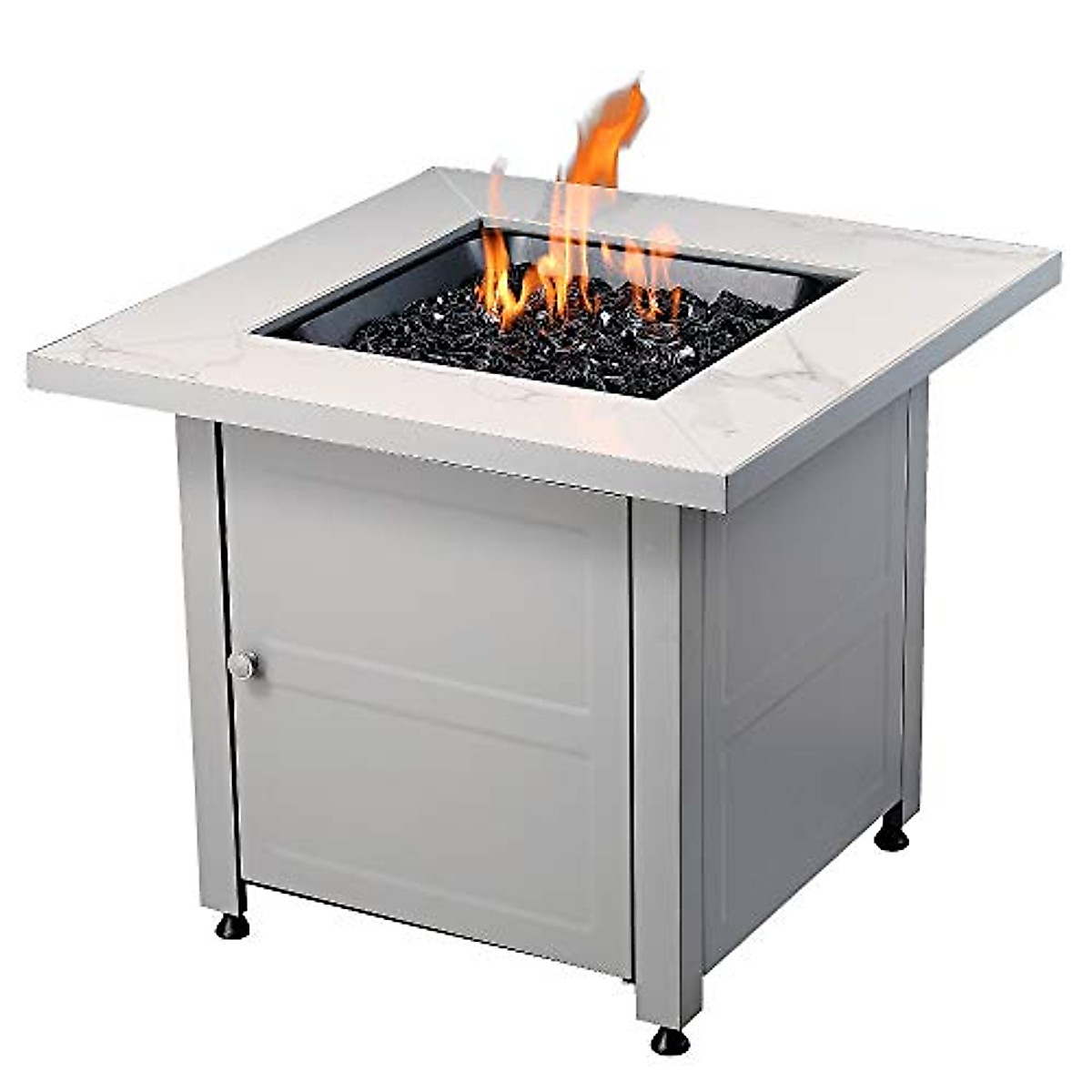 Endless Summer 30 Inch Square Outdoor 50,000 BTU LP Gas Fire Pit Table with Steel Mantel, Slate Finish, and Black Fire Glass, Gray