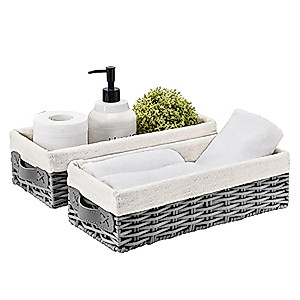 Wicker Baskets with Liner for Storage, 2 Pack Decorative Woven Storage Baskets for Organizing, Toilet Paper Basket Storage, Bathroom Storage Bins, Bathroom Basket for Organizing Closet(Grey)