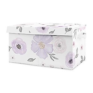 Sweet Jojo Designs Purple Watercolor Floral Girl Small Fabric Toy Bin Storage Box Chest For Baby Nursery or Kids Room - Lavender, Pink and Grey Shabby Chic Rose Flower